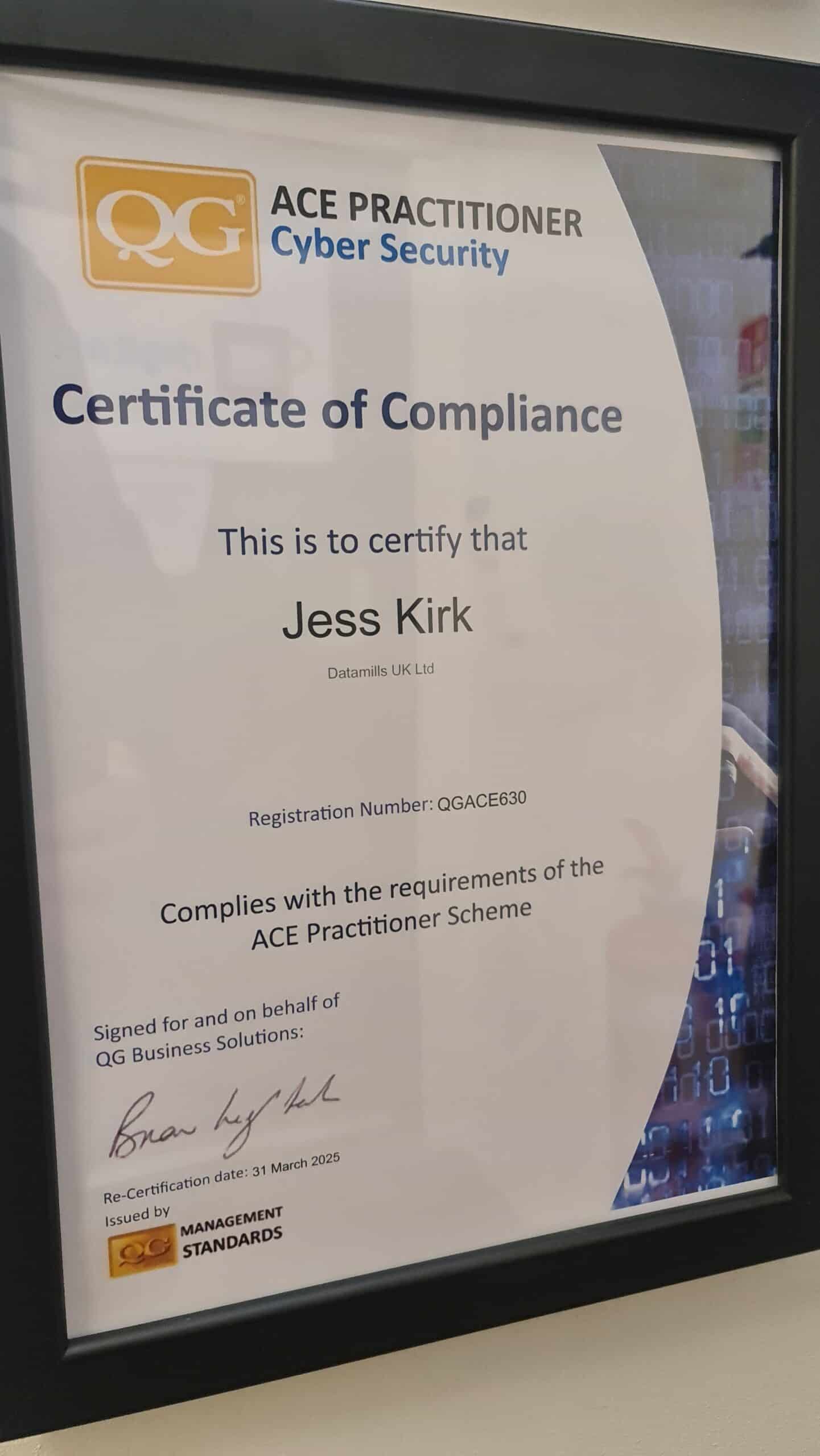 Jess is a Cyber Essentials ACE practitioner - Datamills