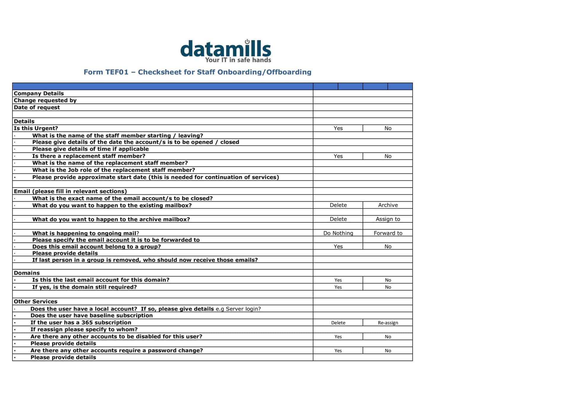 Do you have staff joining or leaving your team? - Datamills